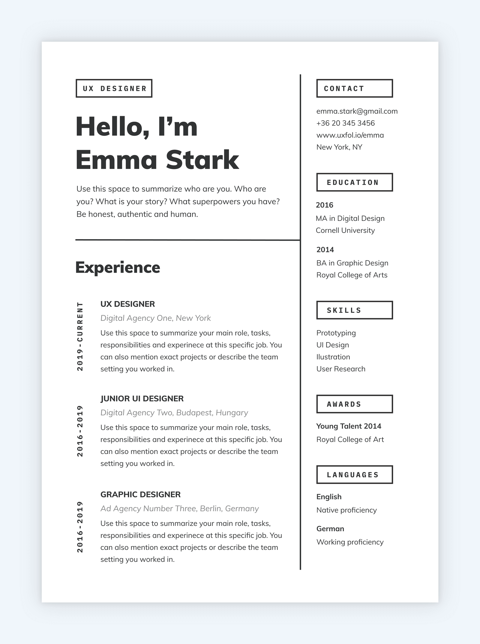 8 Sleek Free Designer Resume Templates UXfolio Blog