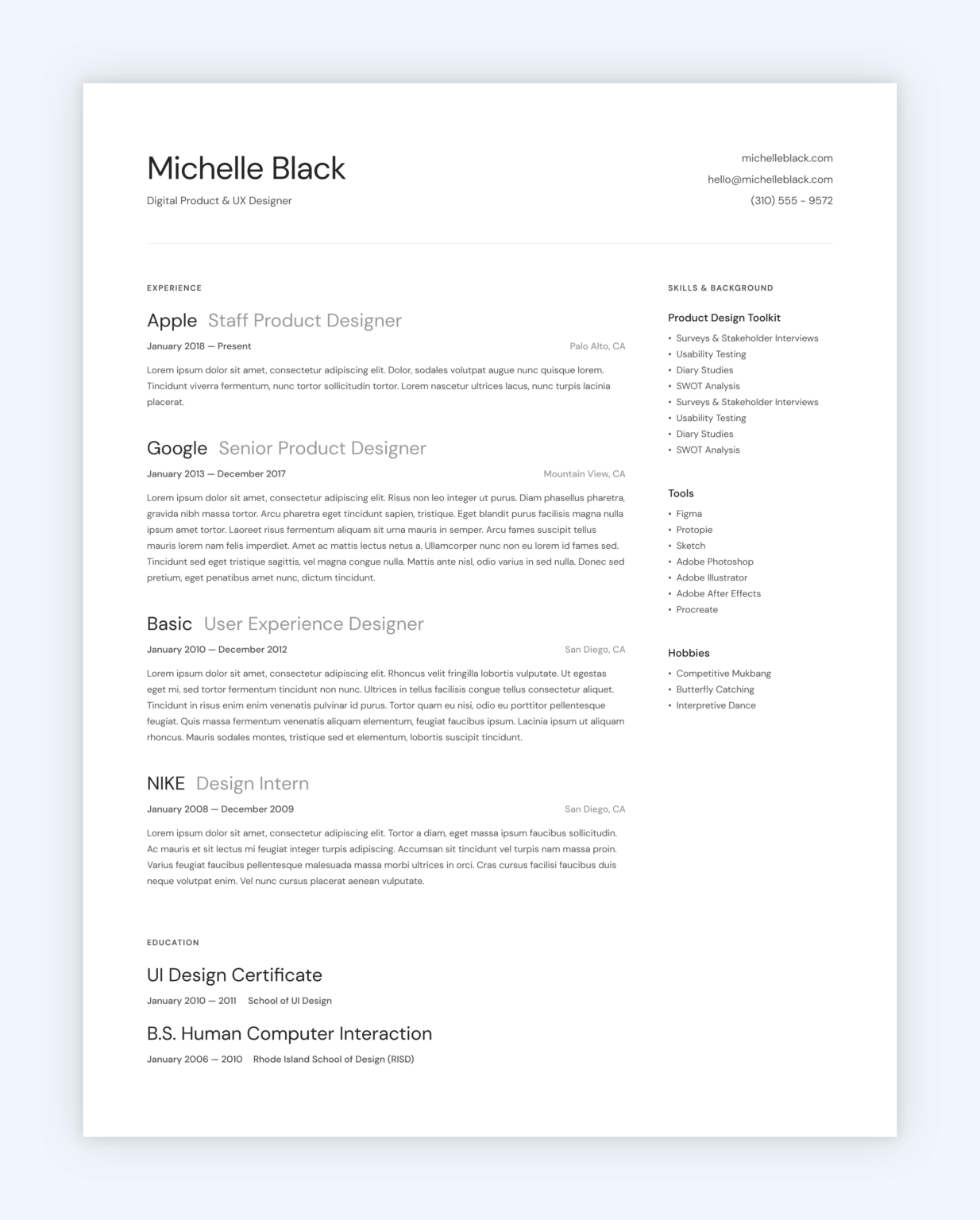 8 Sleek & Free Designer Resume Templates - UXfolio Blog